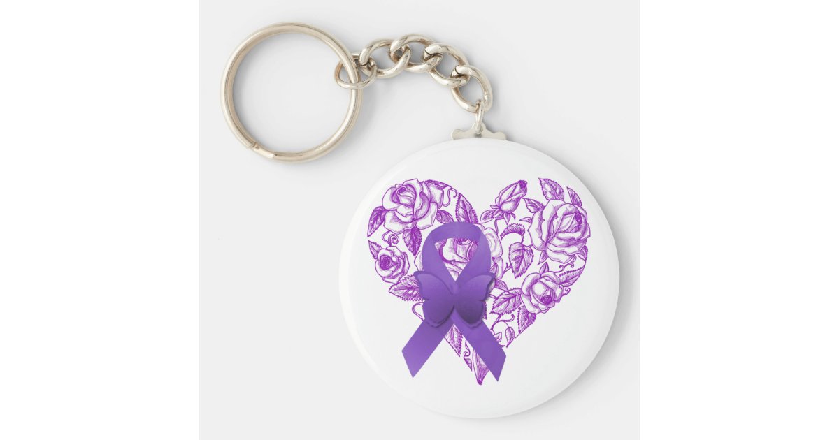 Purple Awareness Ribbon with Roses Keychain | Zazzle.com