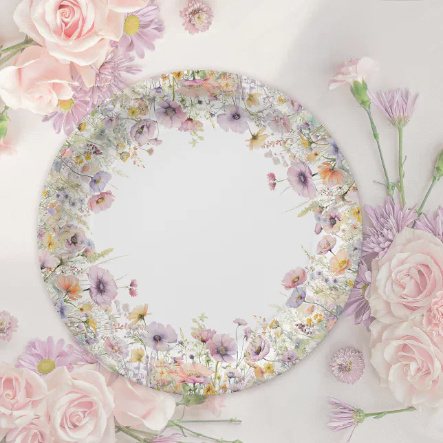 Purple Baby In Bloom Floral Wildflower Baby Shower Paper Plates | Zazzle