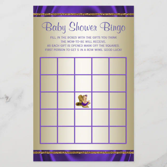 Purple Baby Shower Bingo Girl Baby Shower Games | Zazzle