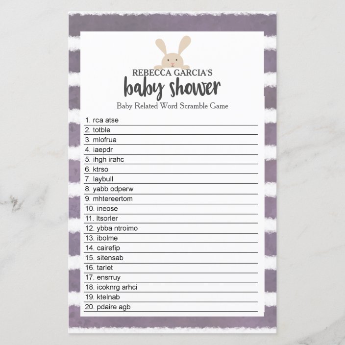 Purple Baby Shower Bunny Word Scramble Game | Zazzle.com