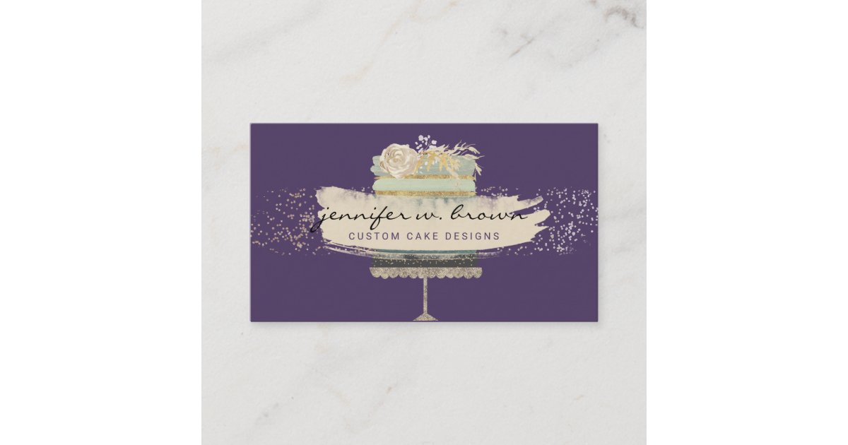 Purple Background Bakery Bright Wedding Cake Business Card | Zazzle