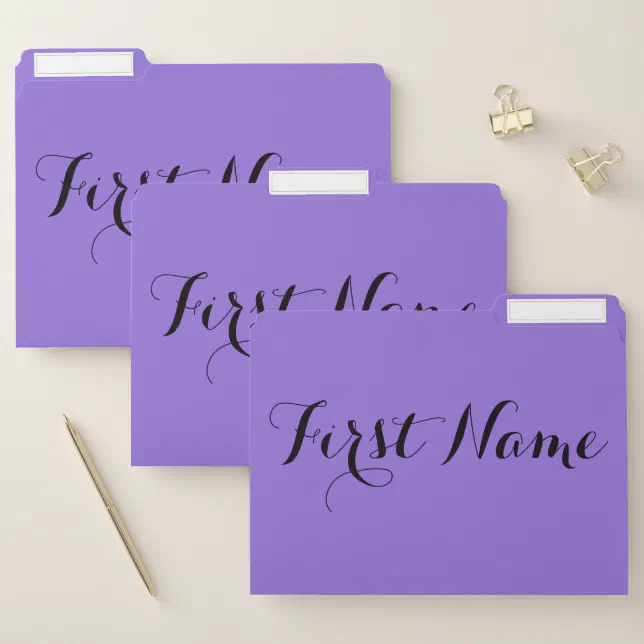 Purple Background + Black Script-Like Custom Name File Folder | Zazzle