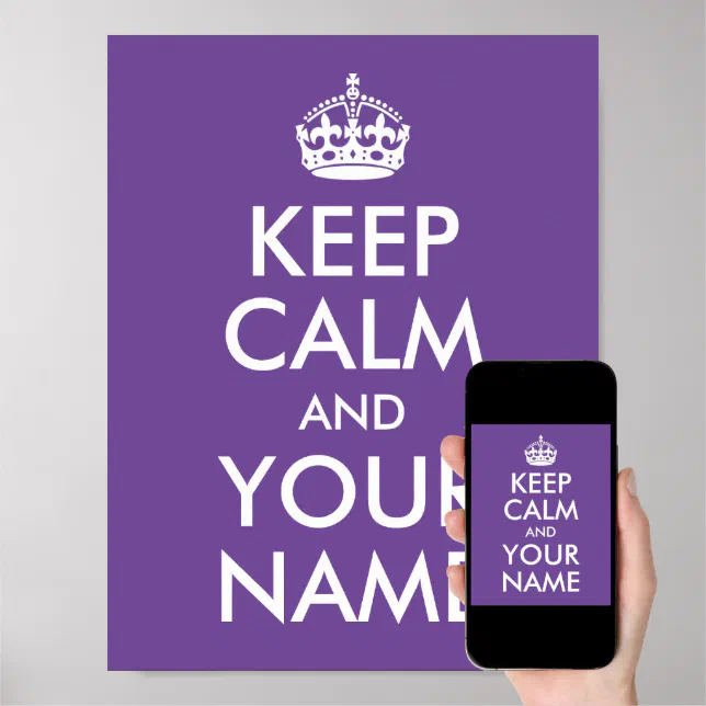 Purple Background Keep Calm and Your Name Poster | Zazzle