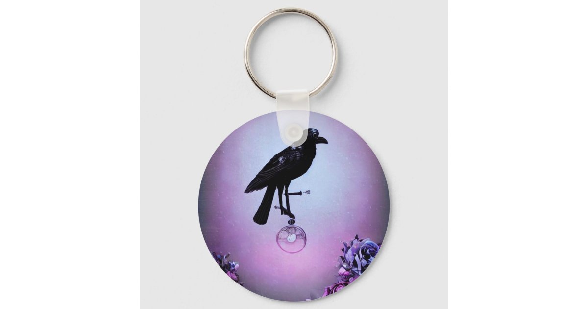 Purple Background Raven Keychain | Zazzle