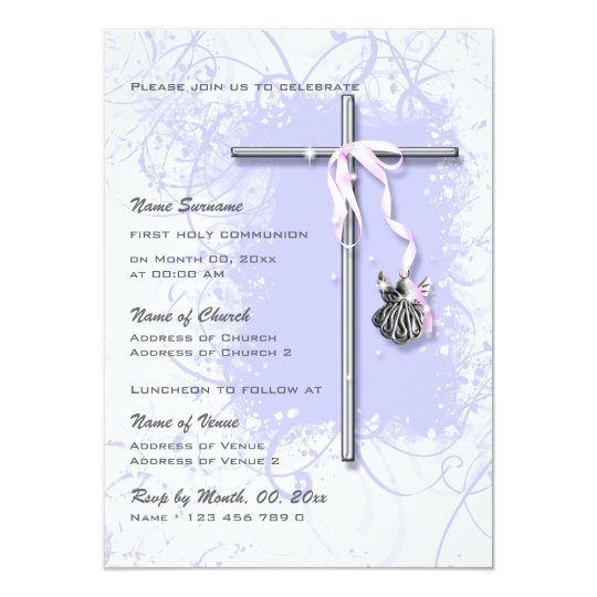 Purple baptism religious communion confirmation invitation | Zazzle.com