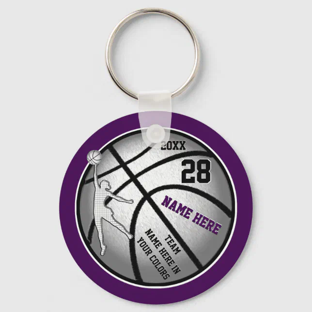 Purple Basketball Gifts for Girls Basketball Team Keychain | Zazzle