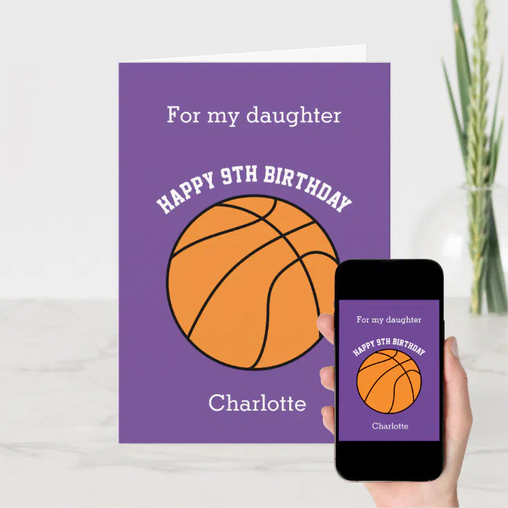 Purple Basketball Sport 9th Birthday Card | Zazzle