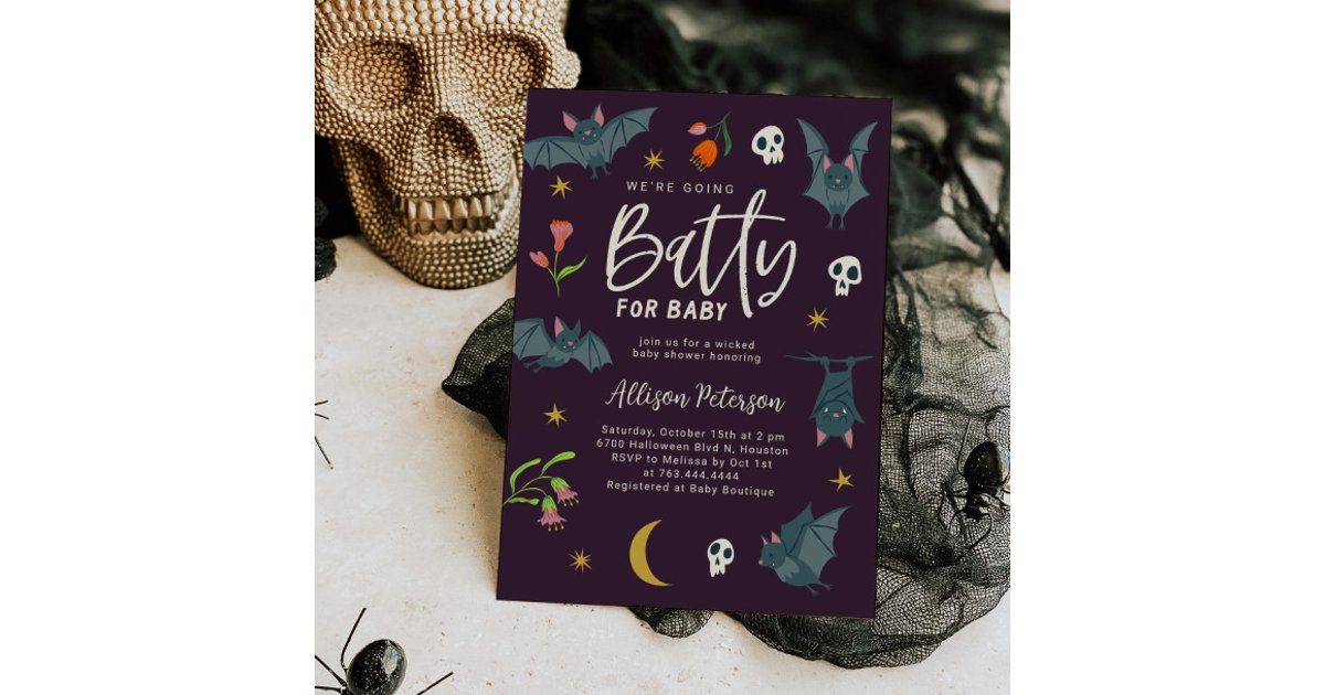 Purple Bats Batty for Baby Shower Invitation | Zazzle