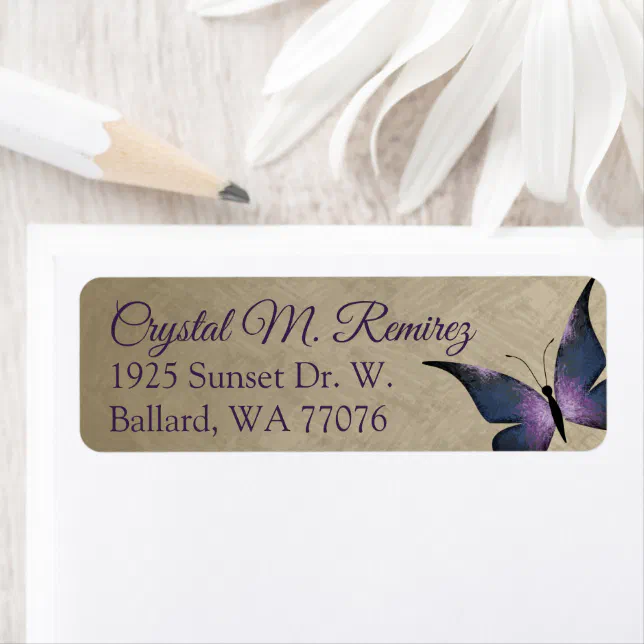 Purple, Beige Vintage Butterfly Address Labels | Zazzle