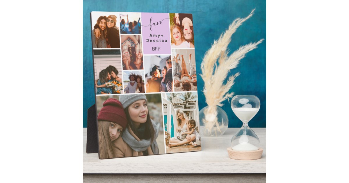 Purple Best friends bff script 10 photo collage Plaque | Zazzle