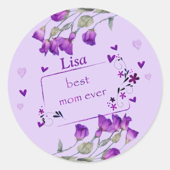 Purple Best Mom Ever Classic Round Sticker | Zazzle