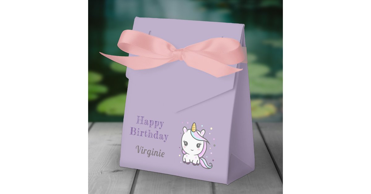 Purple Birthday Favor Box with a Cute Unicorn | Zazzle