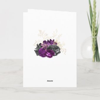 Purple, Black and Gold Floral Gothic Wedding Photo Thank You Card | Zazzle