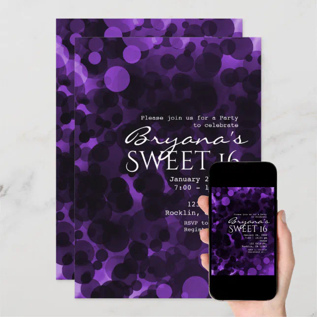 Purple & Black Dots Modern Chic Party Invitations | Zazzle