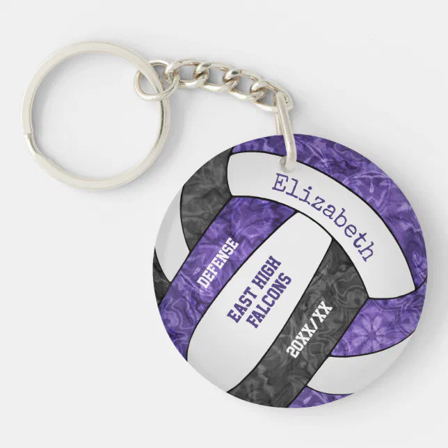 purple black girly sports custom volleyball keychain | Zazzle