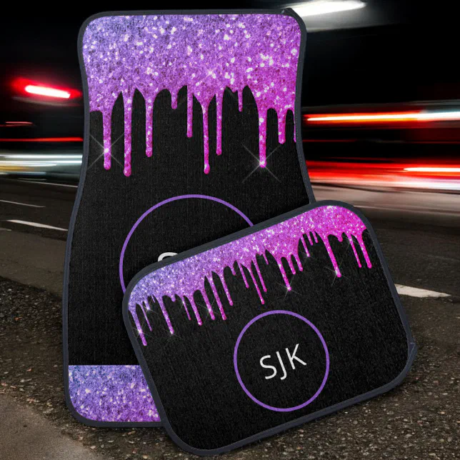 Purple Black Glitter Sparkle Monogram Car Floor Mat | Zazzle