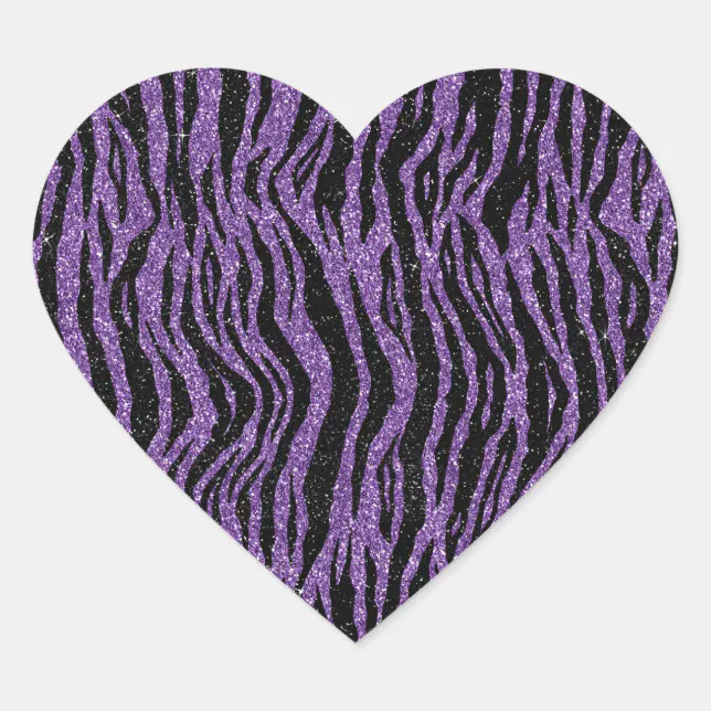Purple Black Glitter Zebra Print Heart Sticker | Zazzle