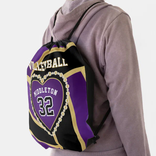 Purple, Black & Gold - Love Volleyball Drawstring Bag | Zazzle