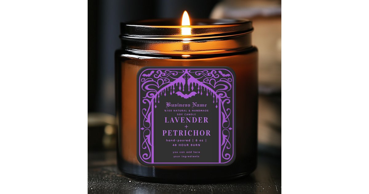 Purple Black Gothic Vampire Candle Product Label | Zazzle