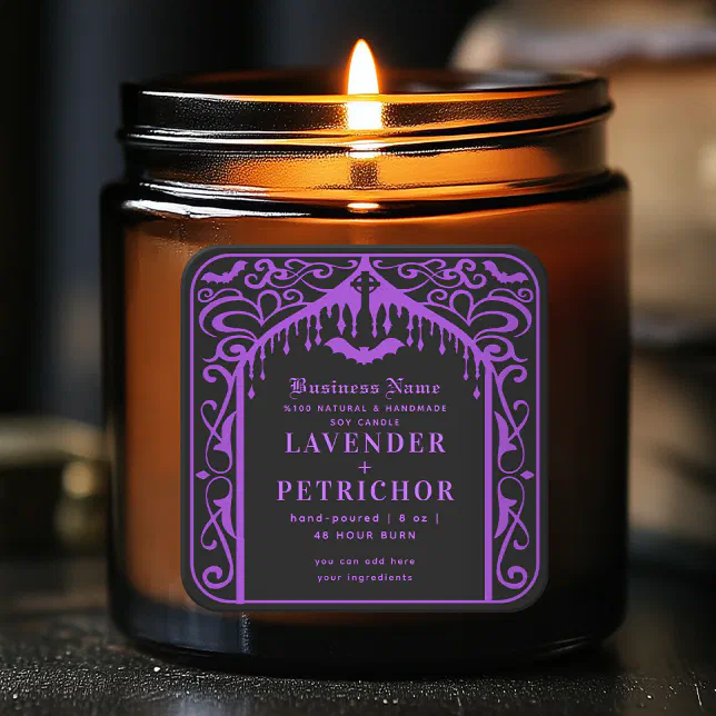 Purple Black Gothic Vampire Candle Product Label | Zazzle