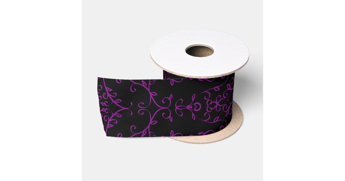 Purple & Black Gothic Wedding Heart Satin Ribbon | Zazzle