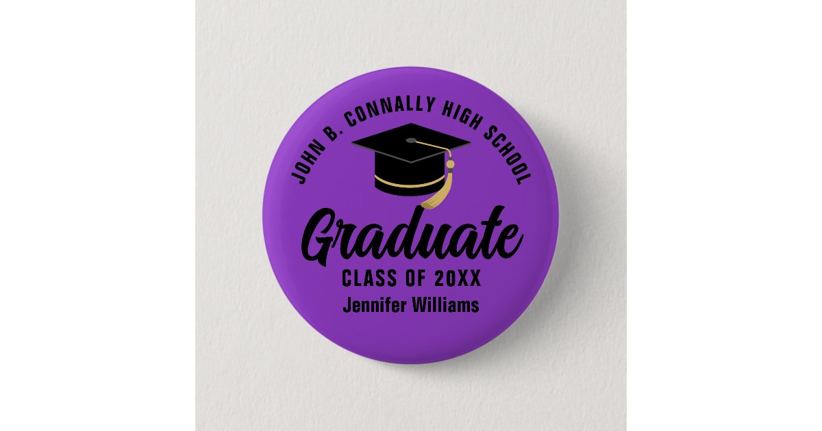 Purple Black Graduate Custom Graduation Name Tag Button | Zazzle