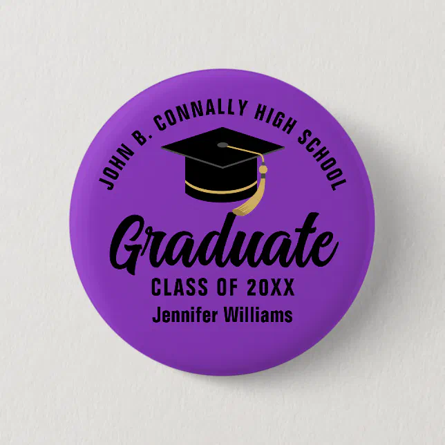 Purple Black Graduate Custom Graduation Name Tag Button | Zazzle
