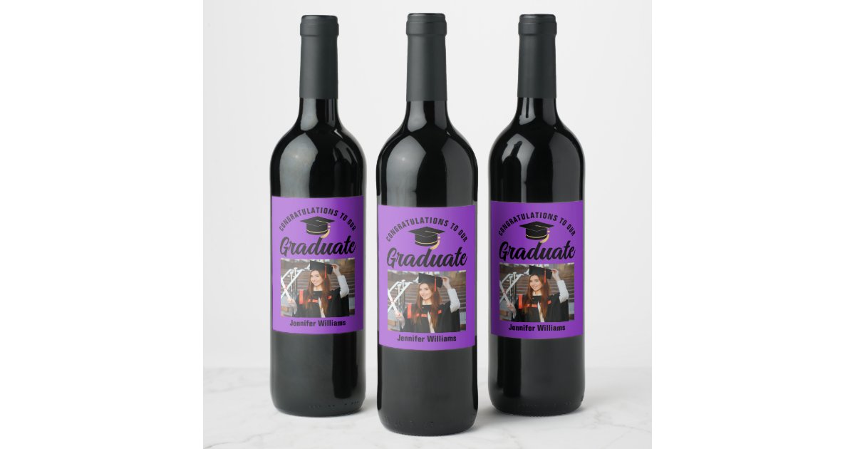 Purple Black Graduate Custom Graduation Party Wine Label | Zazzle