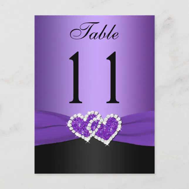 Purple, Black Joined Hearts Table Number Post Card | Zazzle
