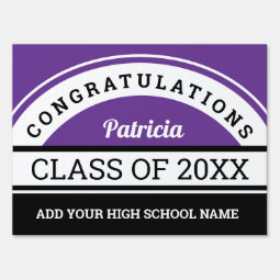 Purple Black White Congratulations Graduate 2020 Sign | Zazzle