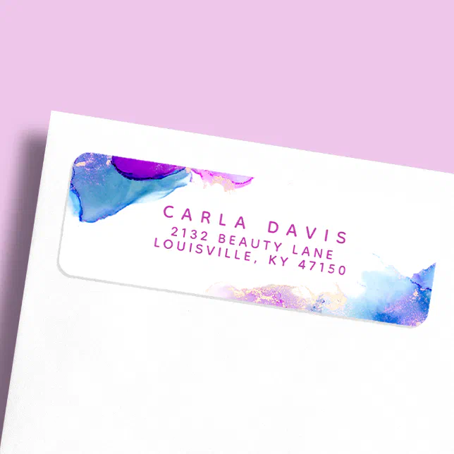 Purple Blue Alcohol Ink Modern Return Address Label | Zazzle