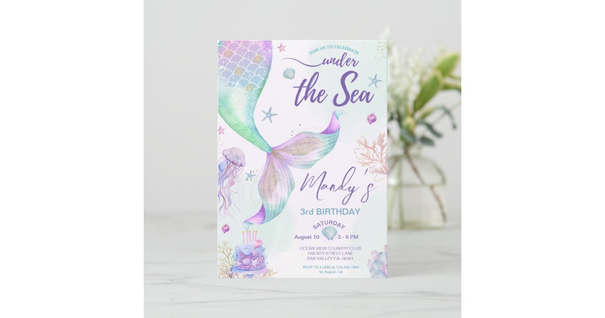 Purple Blue And Gold Mermaid Under The Sea Invitation | Zazzle