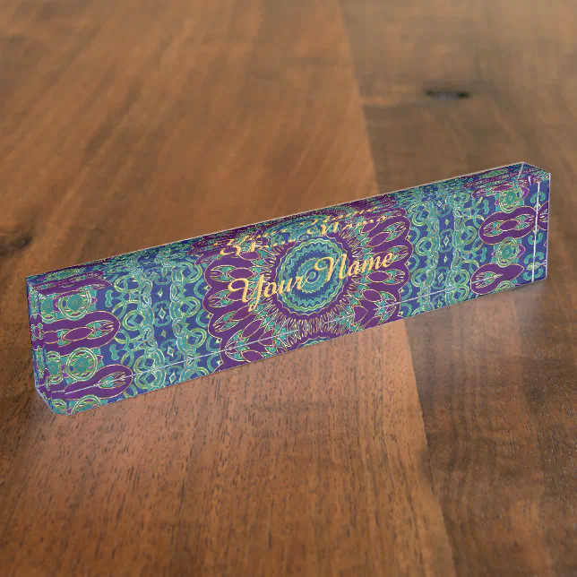 Purple, Blue and Green Mandala Name Plate | Zazzle