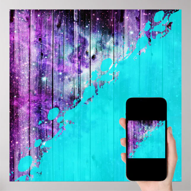 Purple, Blue,and Teal Wood Planks & Paint Splatter Poster | Zazzle