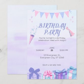 Purple Blue Birthday Bash Invitation | Zazzle
