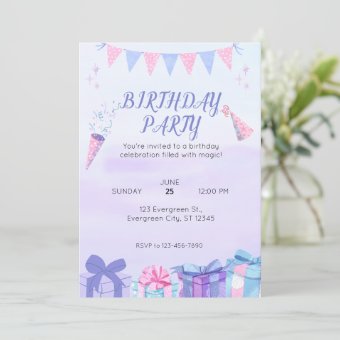 Purple Blue Birthday Bash Invitation | Zazzle