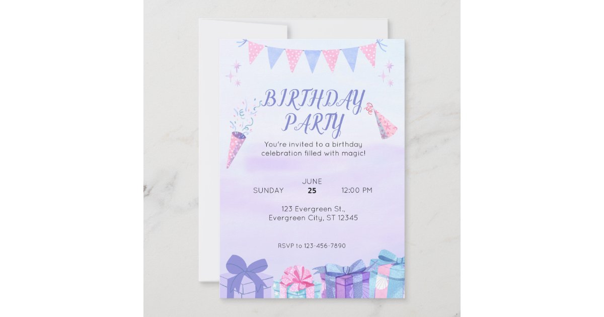 Purple Blue Birthday Bash Invitation | Zazzle