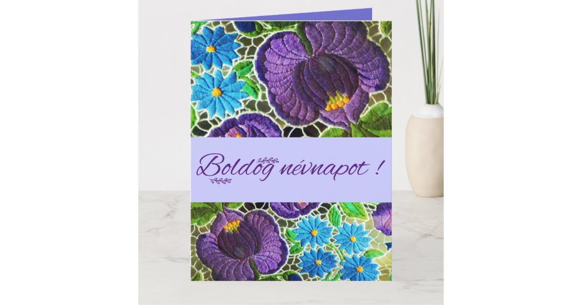 Purple - blue bold Hungarian embroidery - name day Card | Zazzle