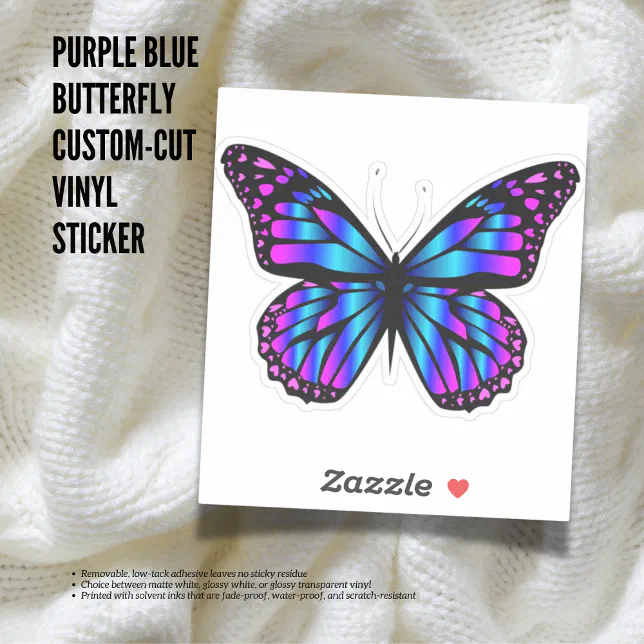 Purple Blue Butterfly Custom-Cut Vinyl Sticker | Zazzle