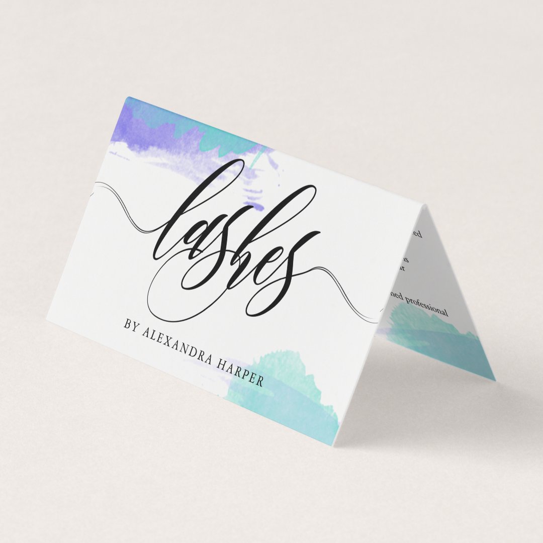 Purple & Blue Calligraphy Lash Artist Aftercare Business Card | Zazzle