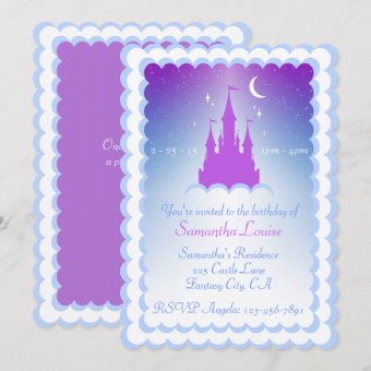 Purple Blue Dream Castle In The Clouds Birthday Invitation | Zazzle
