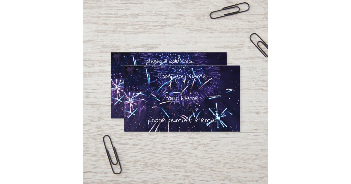 purple blue fireworks business card | Zazzle