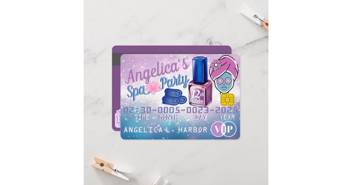 Purple & Blue Girly VIP Credit Card Spa Party | Zazzle
