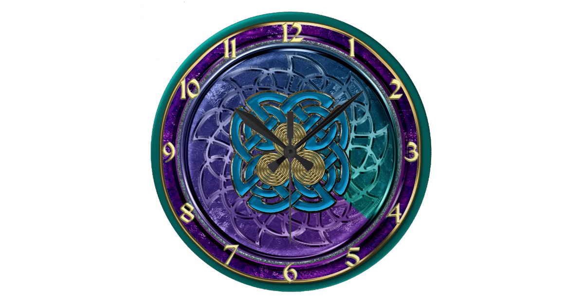 Purple Blue Green Gold Metallic Celtic Knots Clock | Zazzle.com