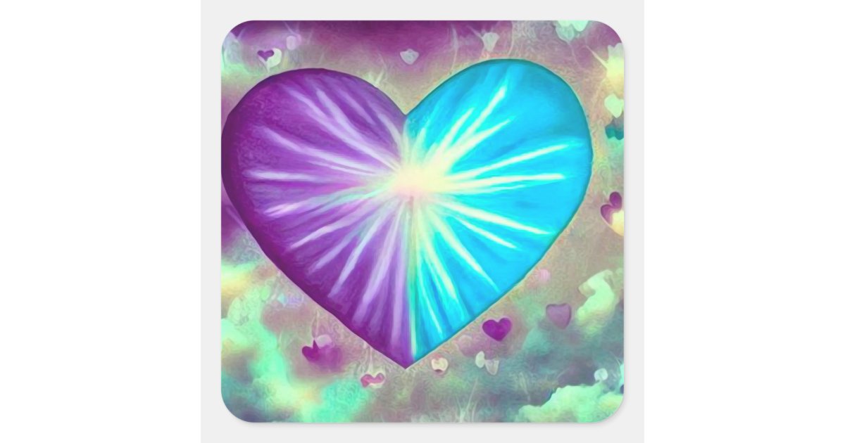 Purple & Blue Heart Square Sticker | Zazzle