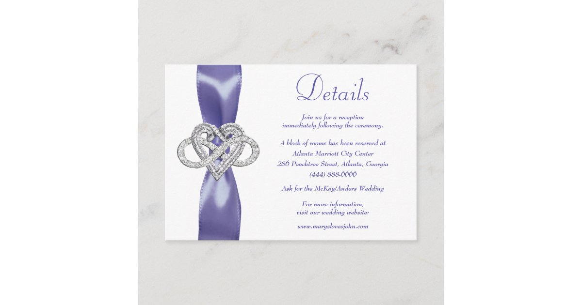 Purple Blue Infinity Heart Wedding Details Enclosure Card | Zazzle