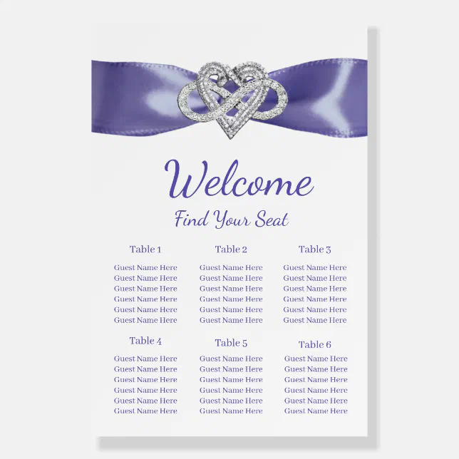 Purple Blue Infinity Heart Wedding Seating Chart Foam Board | Zazzle