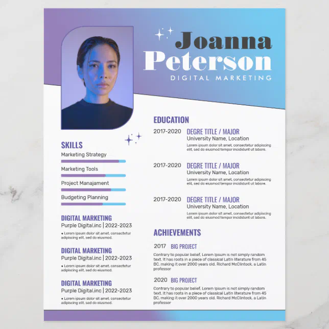 Purple Blue Resume (Template) | Zazzle
