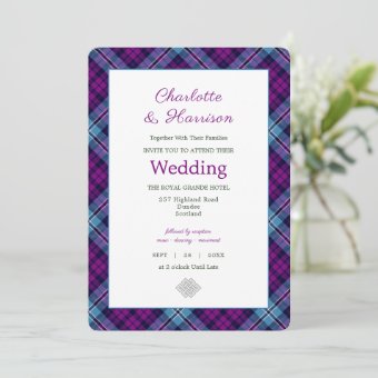 Purple Blue Scottish Tartan Plaid Wedding Invitation | Zazzle