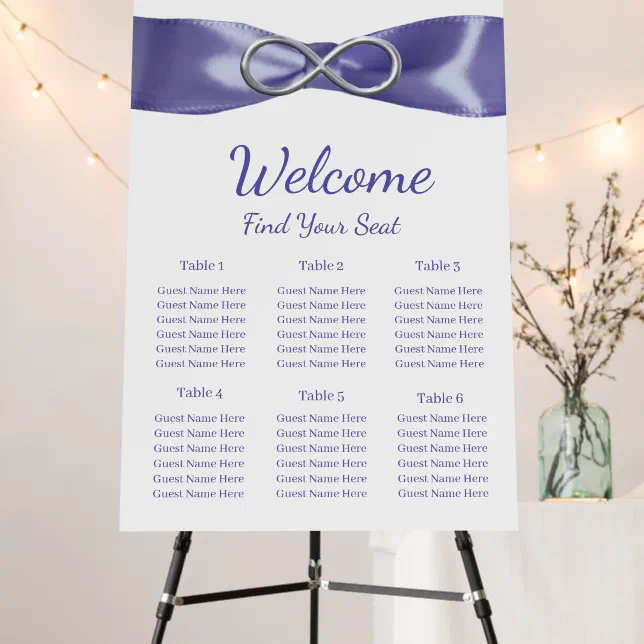 Purple Blue Silver Infinity Wedding Seating Chart Foam Board | Zazzle